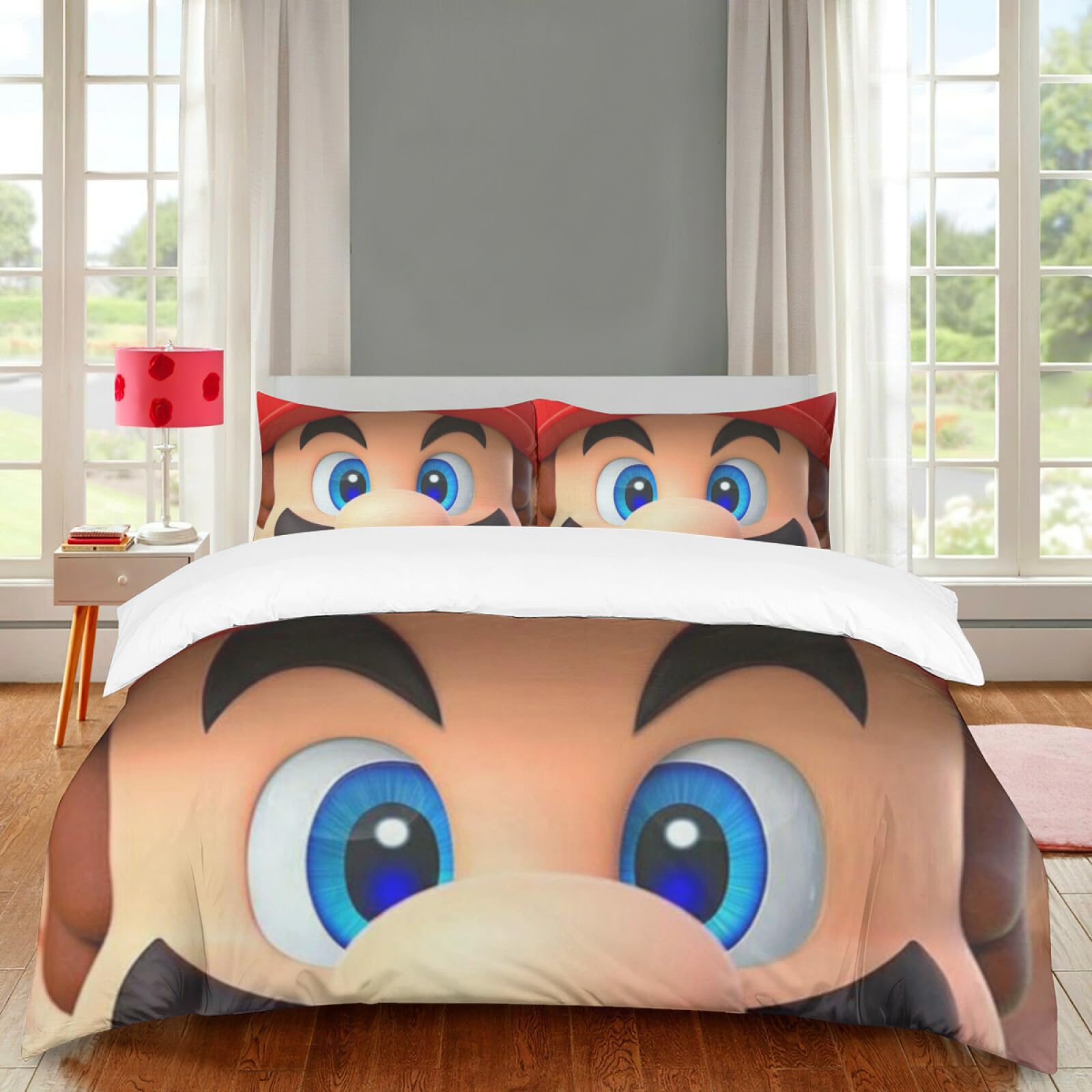 Cartoon Game Mario Comforter Set Mario Bedding Set for Girls Boys Mario Theme Comforter 3pcs Twin Size with Pillowcases
