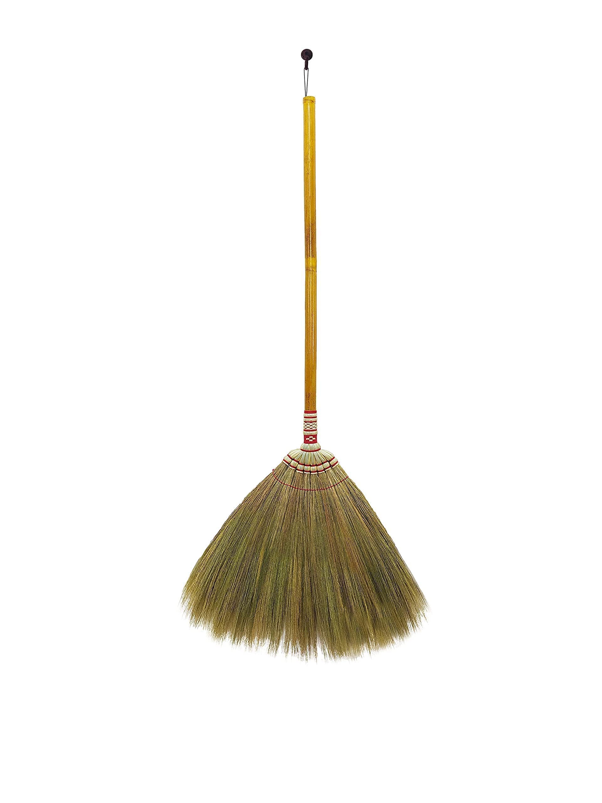 Indoor Grass Broom 40 Inch with Bamboo Handled Brooms for Floor Cleaning, Smooth & Hard Floor - Sweeping Tool Unique Handmade Craft Broom Design for Home, Kitchen, Office, Courtyard, Tiled Floor