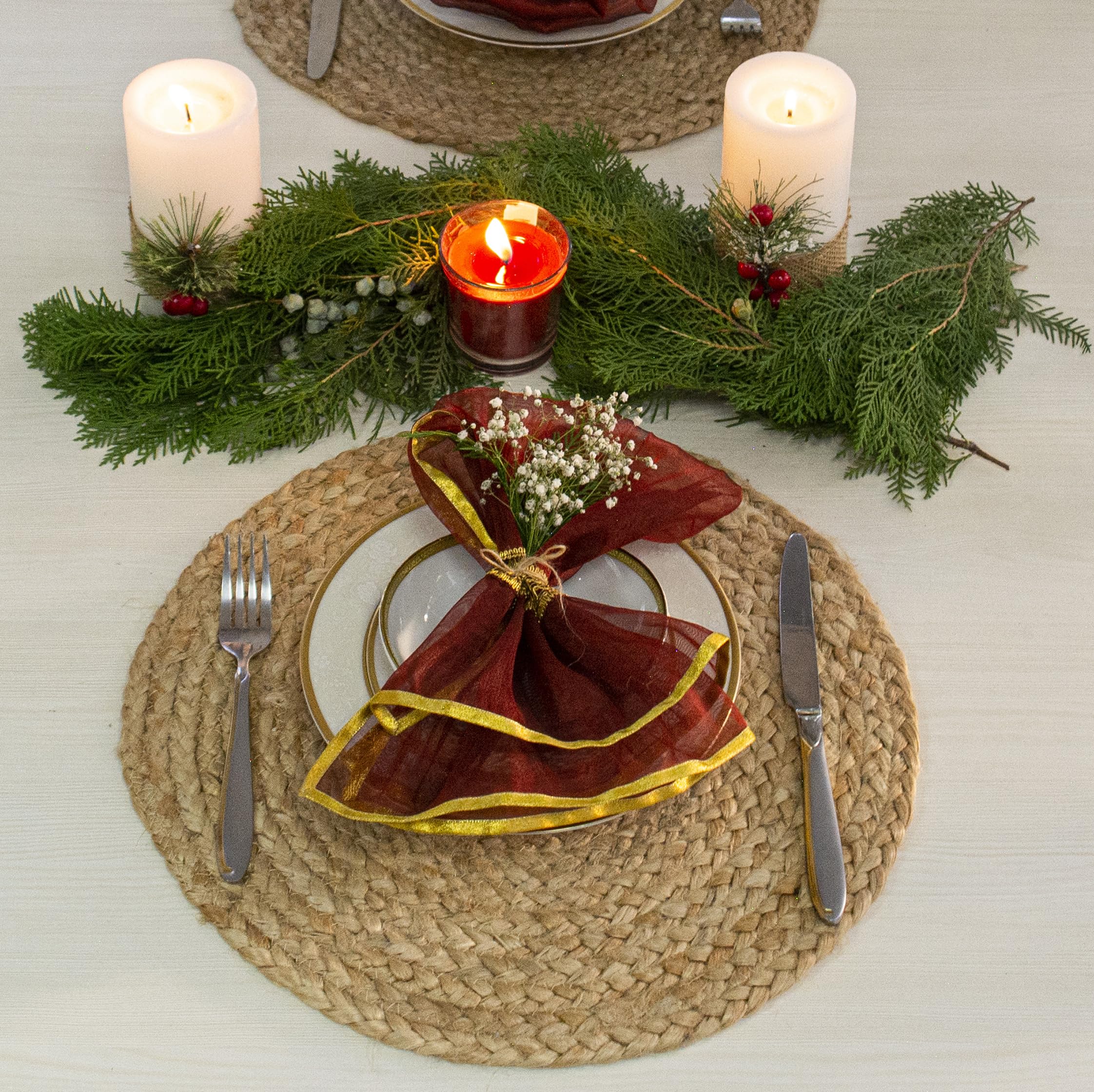 CHARDIN HOME Round Woven Jute Braided Set of 4 PLACEMATS | 15 inch ROUND Farmhouse Table mats | All Natural Jute for