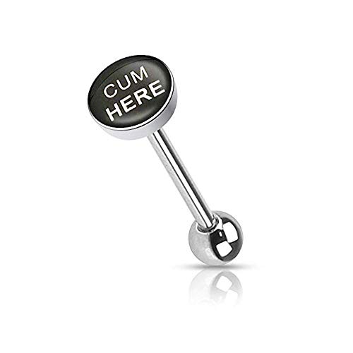 Clear Epoxy Covered Bad Words Inlaid Top 316L Surgical Steel Barbell Tongue Rings (Cum Here)