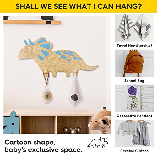 Jfbav Decorative Wood Wall Hooks - Cute Animal Dinosaur Wall Hooks for Hats, Clothes, Keys, Handkerchiefs, Jackets and More