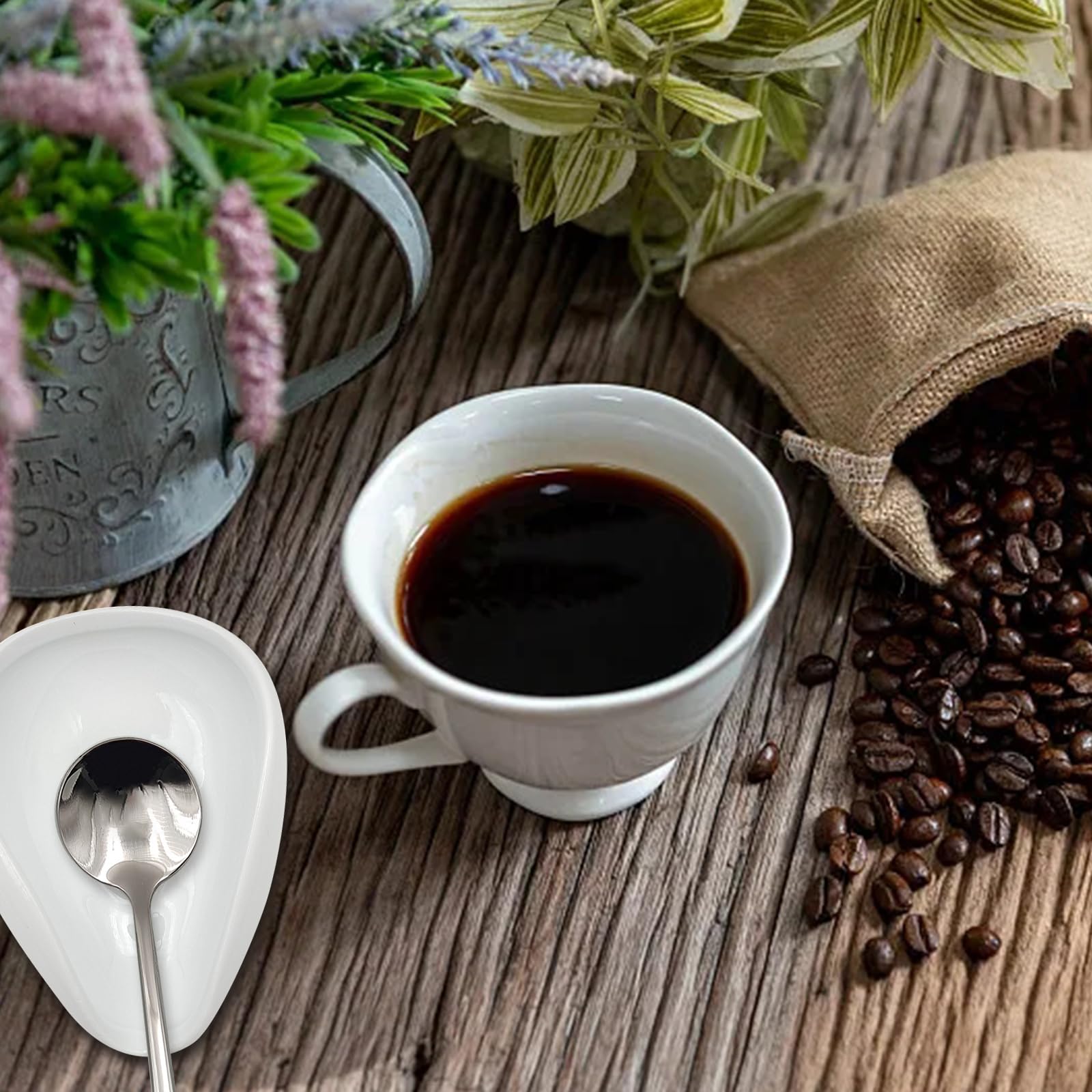 KWAGOCAR 4 Pcs Coffee Spoon Rest and Spoon Ceramic Coffee Spoon Rest Mini Coffee Spoon Holder Small Teaspoon Holder Coffee Bar Coffee Stirrers Holder for Kitchen Counter Coffee Station Bar Lovers