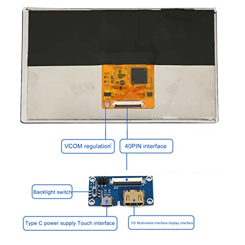 FECAMOS QLED Capacitive Touch Display, 170 Degree Viewing Angle 7 Inch 1024×600 Thin Sensitive Capacitive Touch Screen for Smart Home for New Energy