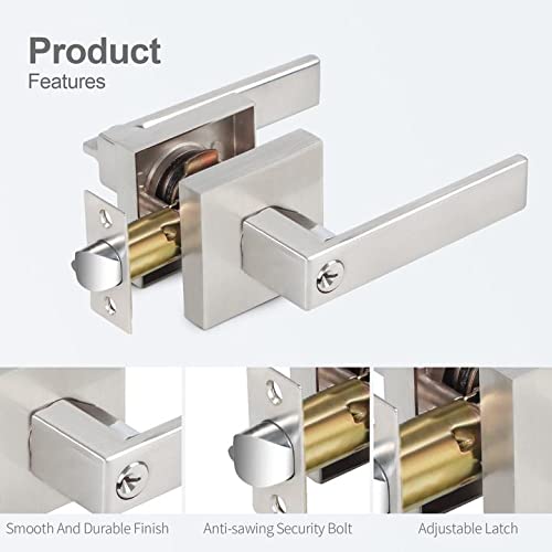 Olove Hardware 6 Pcs Entry Door Handle Lever Door Handle with Lock and Key, Heavy Duty Front Door Handle Set Satin Nickel Finish, Not Keyed Alike, Interior Lever Door Handle for Bedrooms