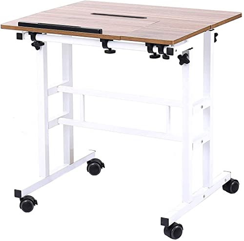 soges Adjustable Stand Up Desk 23.6 inches Computer Mobile Desk Workstation with Standing and Seating (Oak)