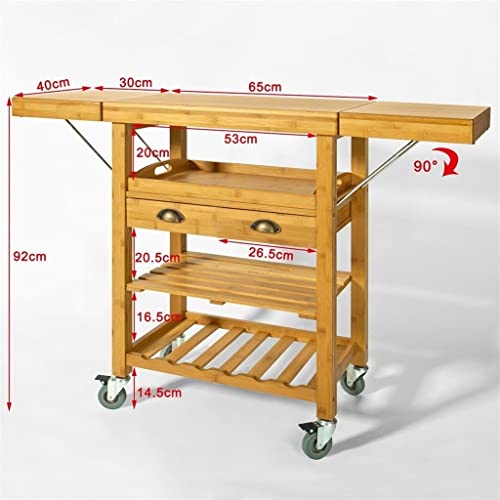 IRDFWH Extendable Kitchen Trolley Cart with 2 Folding Hinged Side Boards Removable Tray