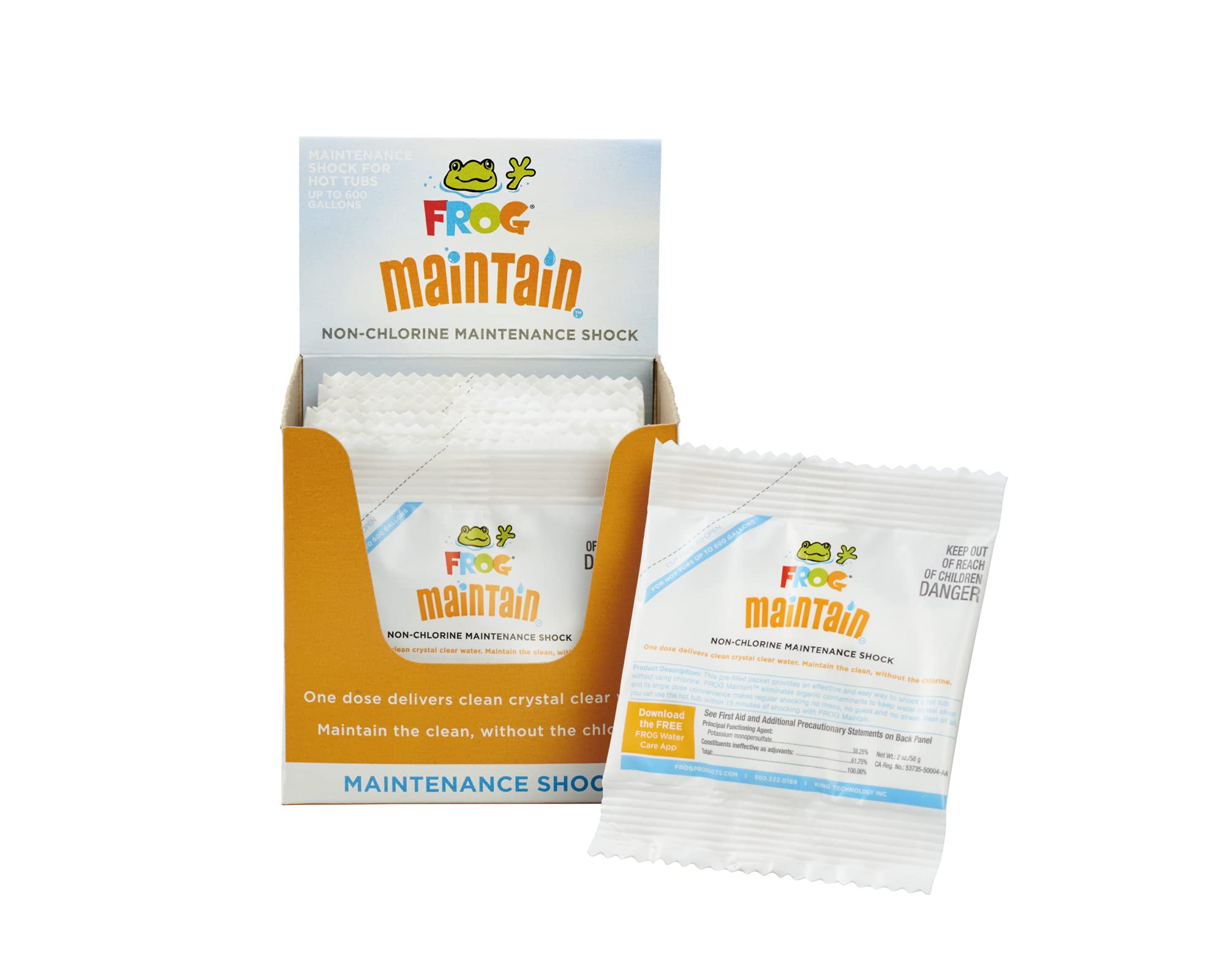 FROG Maintain Non-Chlorine Shock Treatment for Hot Tubs Pack of 6, Quick and Easy Single Dose Shock Treatment Packets, Chlorine and Cyanuric Acid Free, for use in spas up to 600 gallons