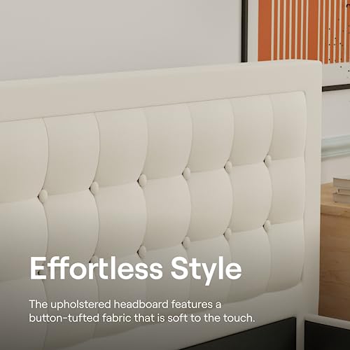 Nectar Bed Frame & Headboard - Linen - Full - 8 Inch Legs and Sturdy Wooden Slats for Support - Contemporary and Durable Upholstery - Holds Up to 700 Pounds - Easy Assembly