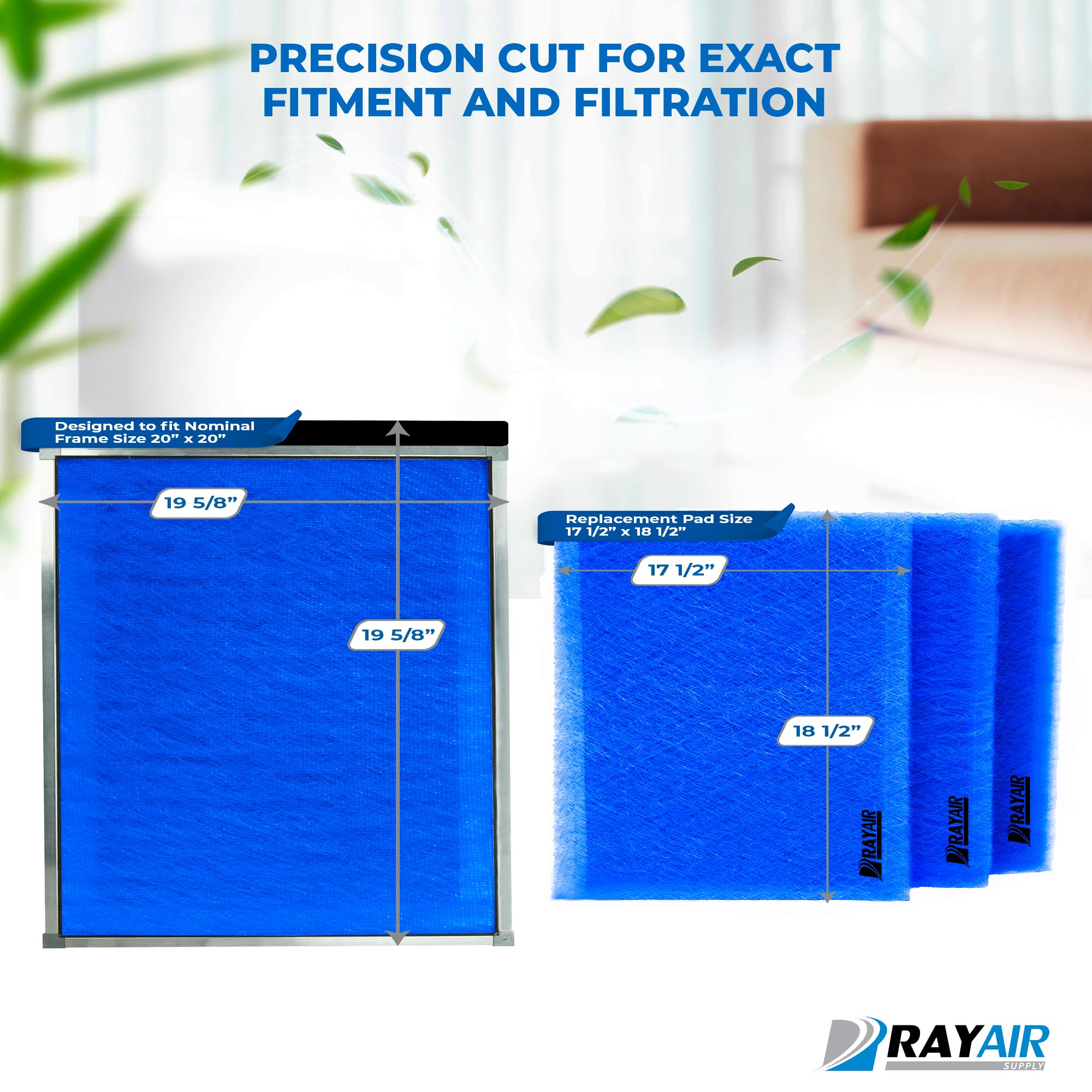 RAYAIR SUPPLY 20x20 Replacement Filter Pads Compatible with PremierOne PureFlo P6100 MS-2020 Refills (3 Pack)