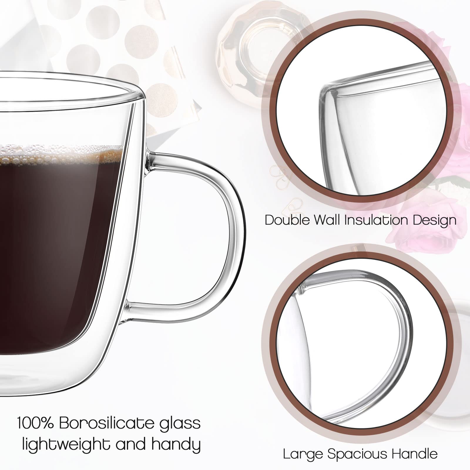 Eccliy 12 Pcs Espresso Cups, 5 oz 160ml Double Wall Insulated Glasses Cappuccino Glass Mugs Clear Coffee Mug Demitasse Cups for Espresso Shot Tea Juice Cappuccino Latte Borosilicate Glassware