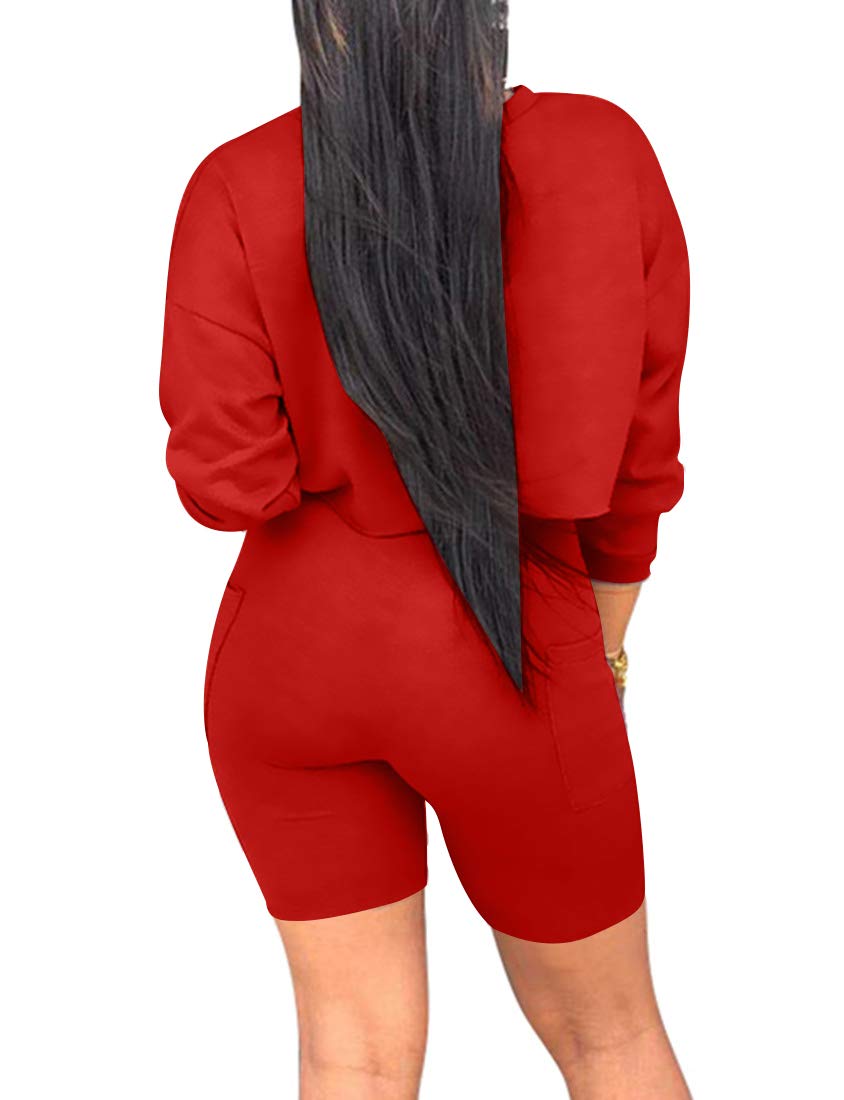 cailami Women's Summer 2 Piece Outfits Workout High Waist Biker Shorts Sets with Pockets, Medium, Red