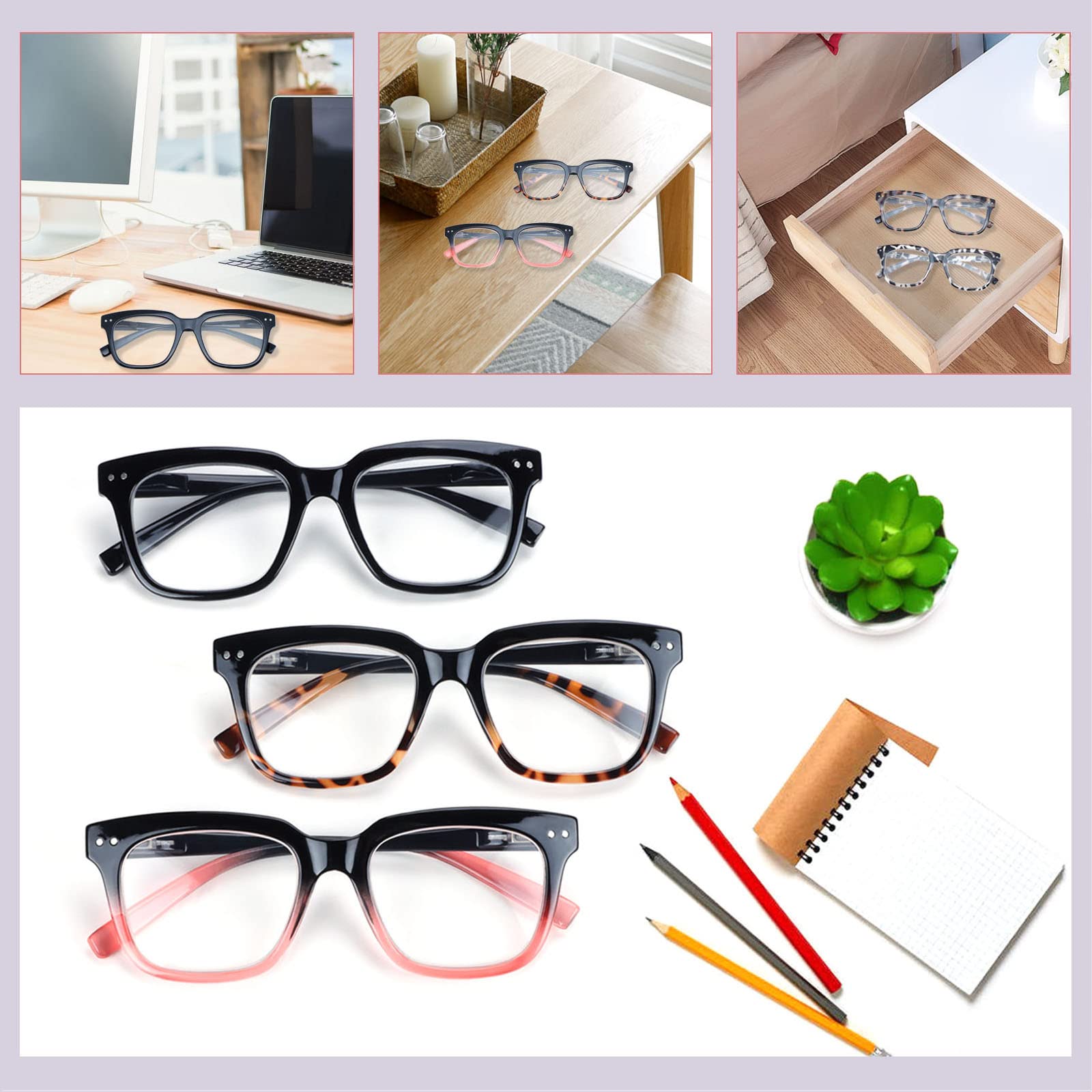 CHOFILORD 6 Pack Fashion Reading Glasses for Women Men Blue Light Blocking Oversized Square Readers with Spring Hinge (6 Pack Mix, 1.5)