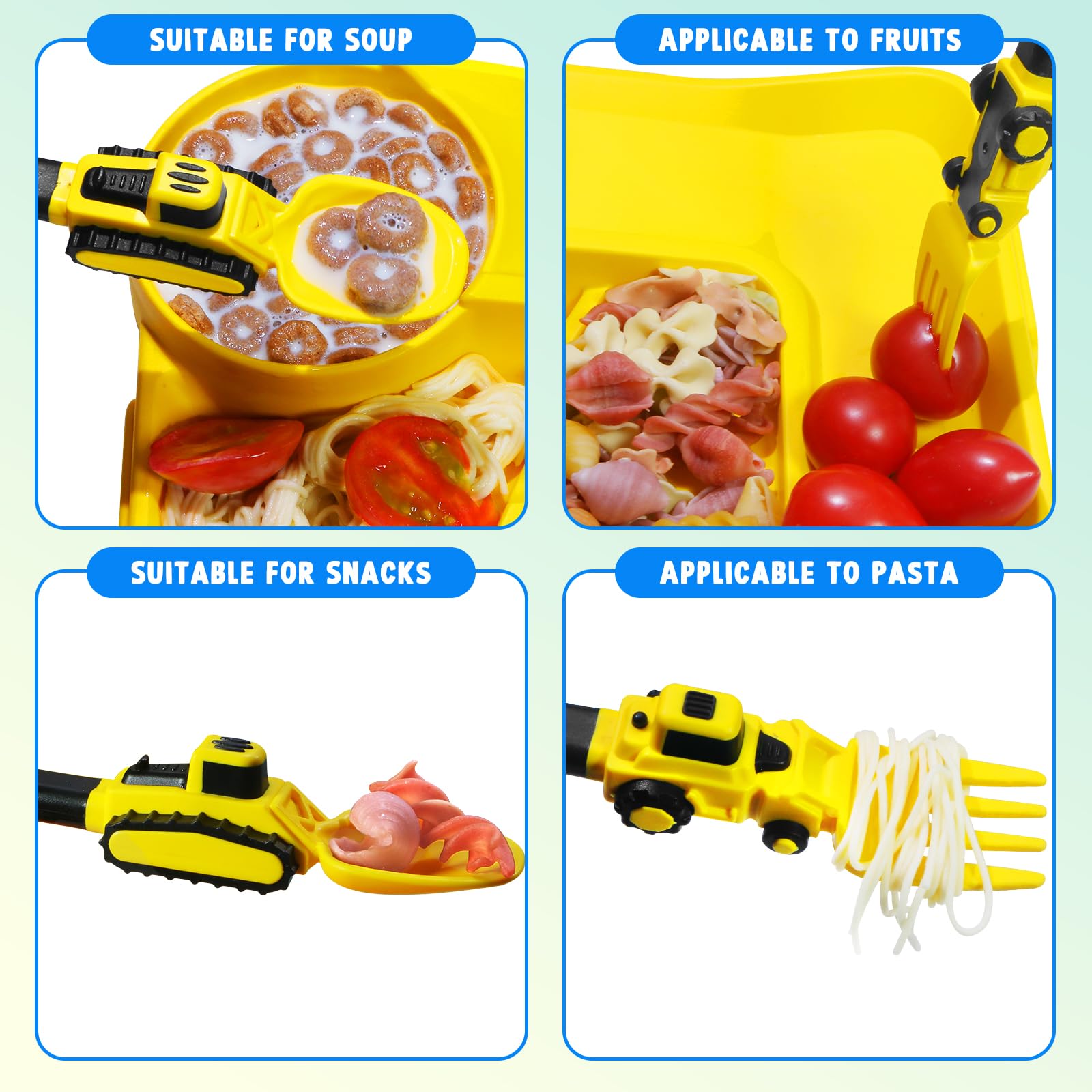 Construction Toddler Utensils - Reusable Plastic Toddler Fork and Spoon & Storage Case - Suitable for Kids Utensils - Dishwasher Safe - Portable Utensils Set for 1 2 3 4 5 year old Toddlers