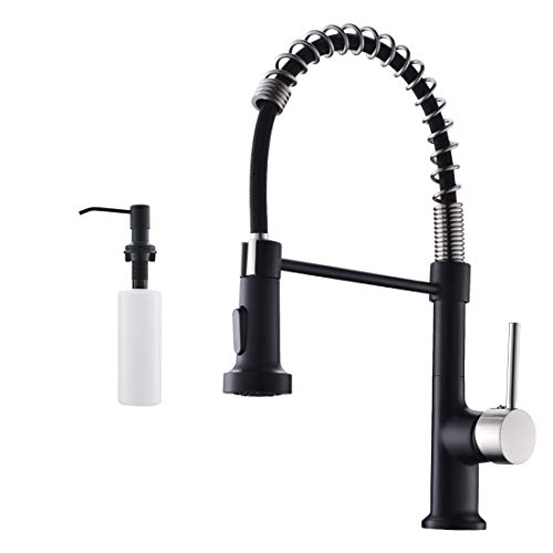 GIMILI Spring Kitchen Sink Faucet with Soap Dispenser Matte Black&Brushed Nickel