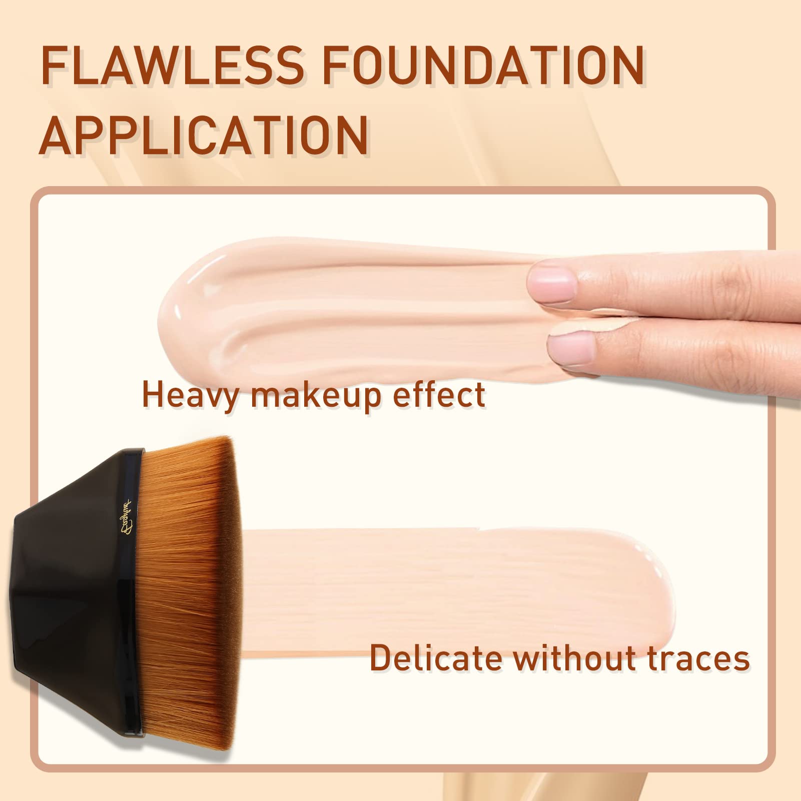 Foundation Makeup Brush Diamond-shaped Kabuki Brush Flat Top for Blending Liquid Cream or Flawless Powder Cosmetics with Storage Case, (black)