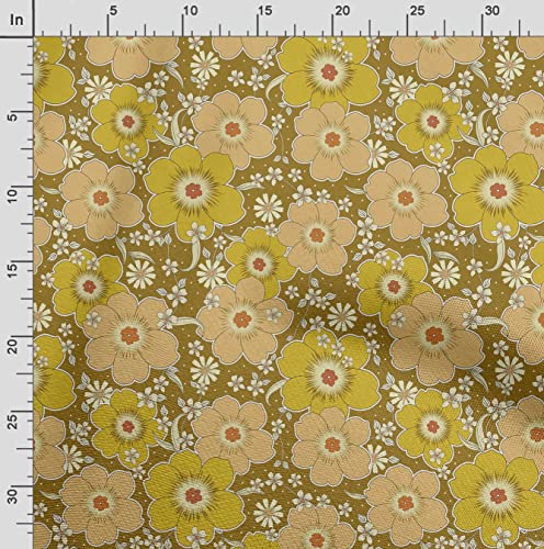 Soimoi Floral Printed, Poly Canvas Fabric Decor Sewing Fabric by The Yard- 56 Inch Wide Decorative Fabric for Curtains Tote Bags-Yellow