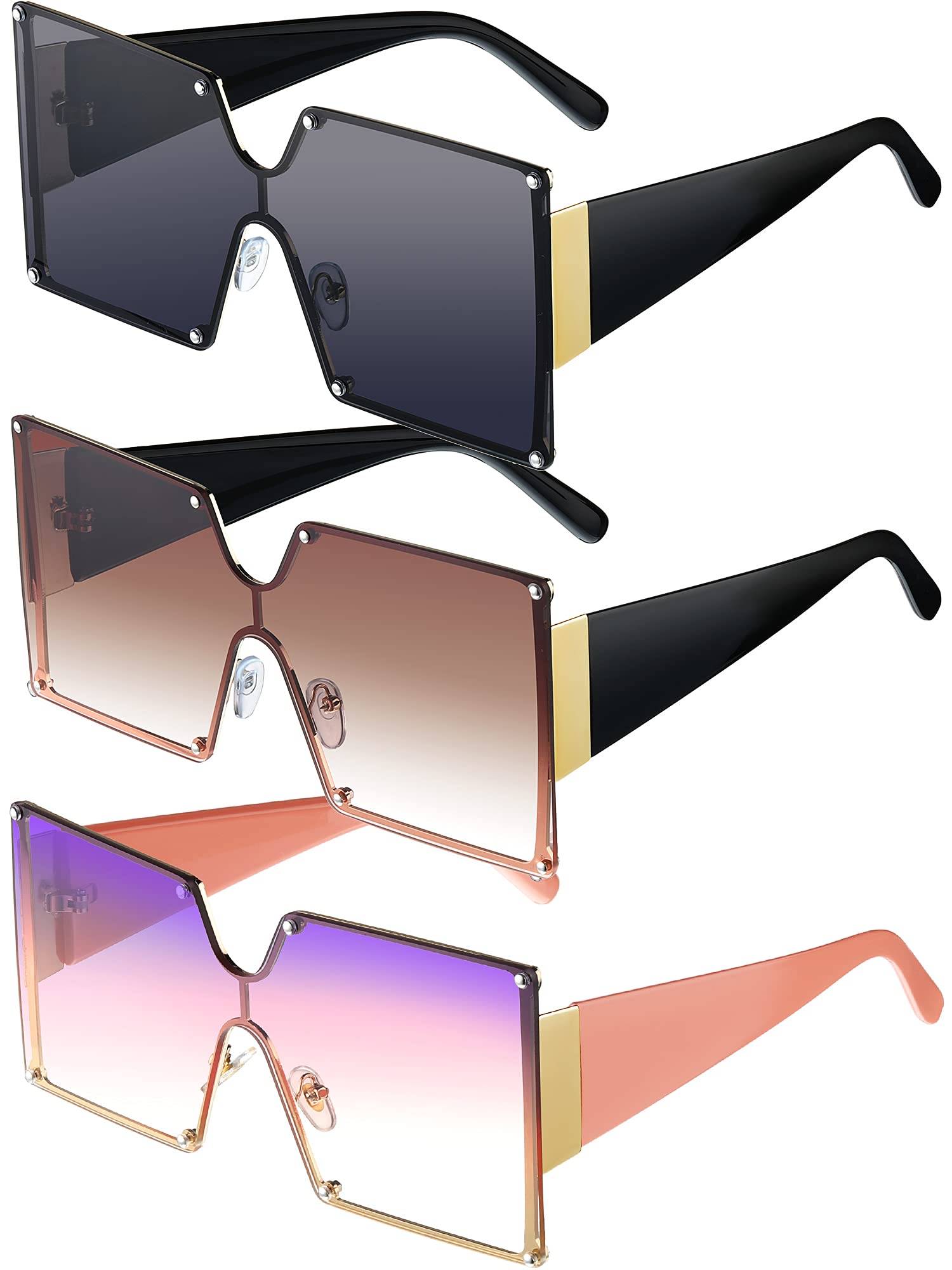 Weewooday 3 Pairs Oversized Shield Sunglasses Shade for Women Vintage Sunglasses Flat Top Sunglasses Chic Big Sunglasses for Women (Classic Color)