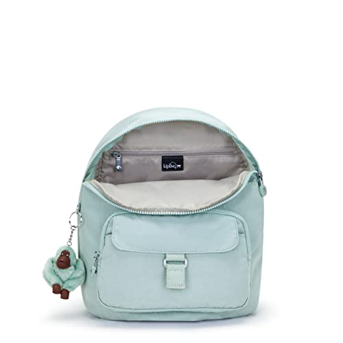 Kipling Women's Queenie, Adjustable Backpack Straps, Monkey Keychain, Key Clasp, Top Carry Handle, Serene Green, 10''L x 13.25''H x 6.25''D