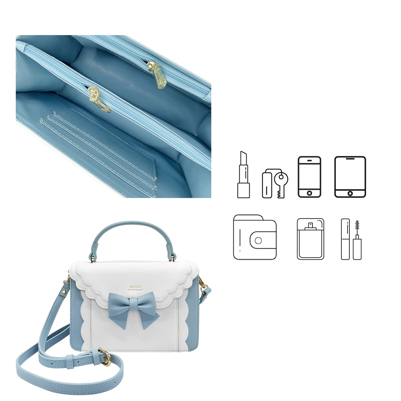 CuteStreet Women Bow Crossbody PU Leather Satchel Bags Handbags Over the Shoulder Removable Adjustable