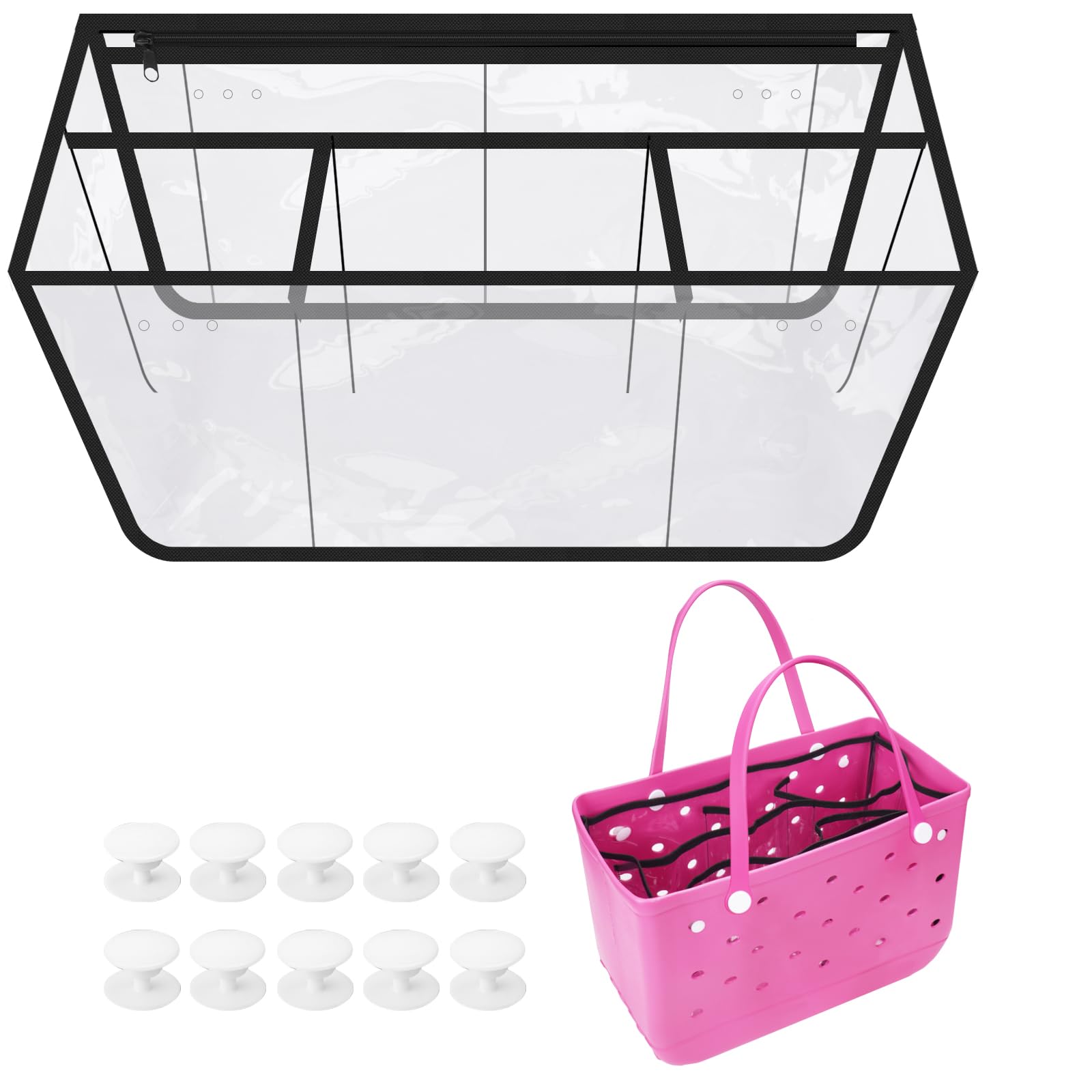 Fayayuan Clear Beach Bag Organizer Compatible with Original Bogg Bag X Large Size, Insert Divider Pouch Zipper for Bags Accessories,7 Pockets, Transparent & Black