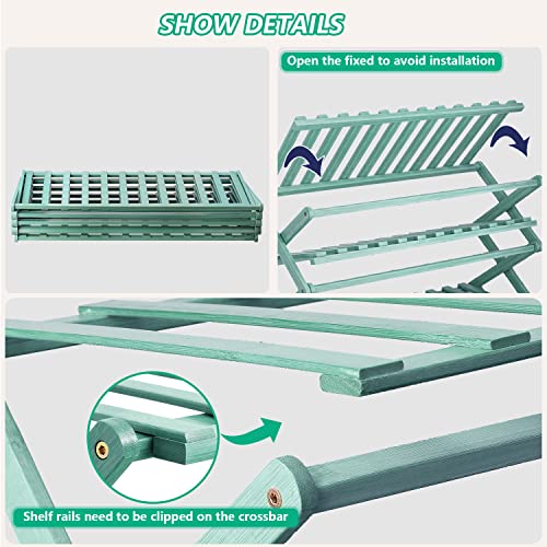 SAISN 5 Tier Wooden Shoe Rack Bamboo Shoes Storage Shelf Stackable Shoe Organizer Racks Multifunctional Free Standing Shoe Shelf Free Installation Foldable Shoe Stand for Entryway Hallway (Green)