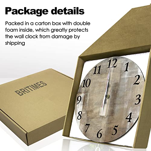 Round Wall Clock Silent Non-Ticking Clock 10 Inch, Contemporary Brown Beige Grey Home Decor for Living Room, Bathroom, Bedroom, Kitchen, Office and School