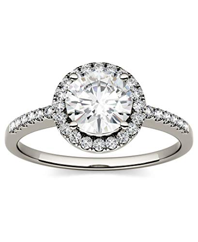 Charles & Colvard Created Moissanite 6.5mm Round Cut Engagement Ring for Women | 1.3 cttw DEW | Lab Grown | Solid 14K White Gold with Rhodium | Size 6