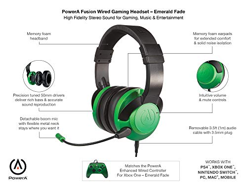 PowerA Fusion Wired Stereo Gaming Headset with Mic for PlayStation 4, Emerald Fade
