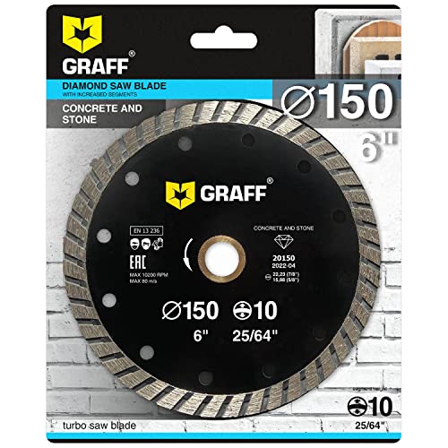 GRAFF 6 Inch Diamond Blade for Angle Grinder - Diamond Cutting Wheel for Cutting Stone, Marble, Granite, Brick, Masonry, Paving Flag, Concrete - Turbo Diamond Saw Blades - 150 mm