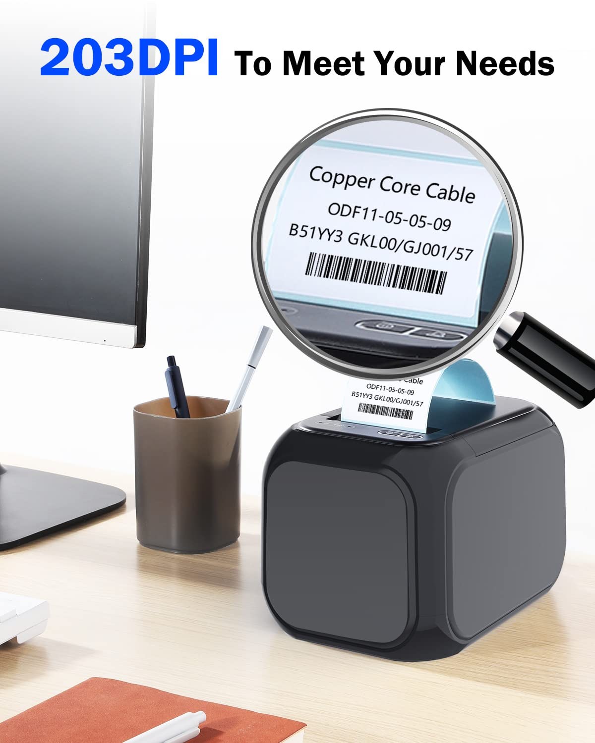 CLABEL Desk USB Barcode Label Printer: Label Maker with Direct Thermal Printing, 2 Inch Print Width for Barcodes Address Shipping Warehouse with 1 Roll Label (Balck-C)