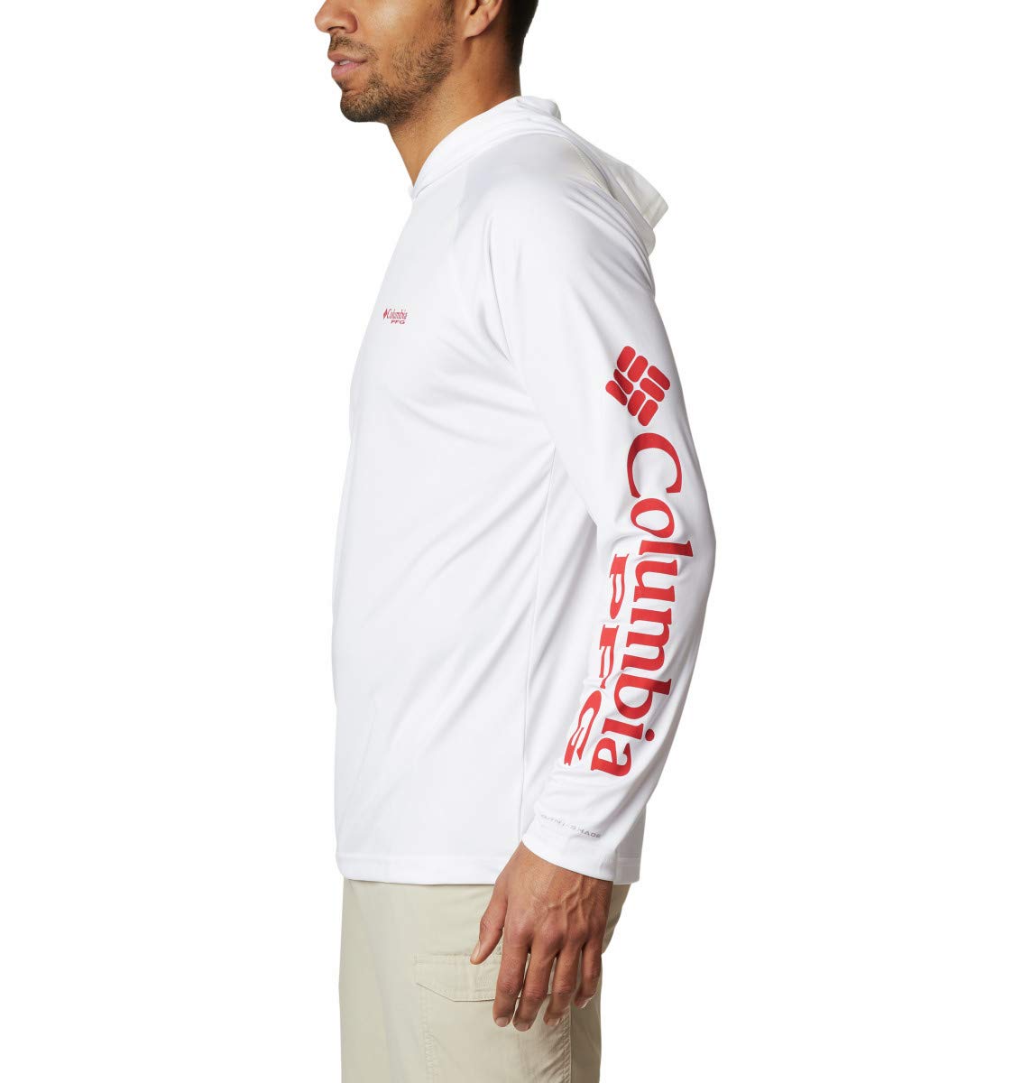 Columbia Men's Terminal Tackle Hoodie, White/Red Spark Logo, Medium