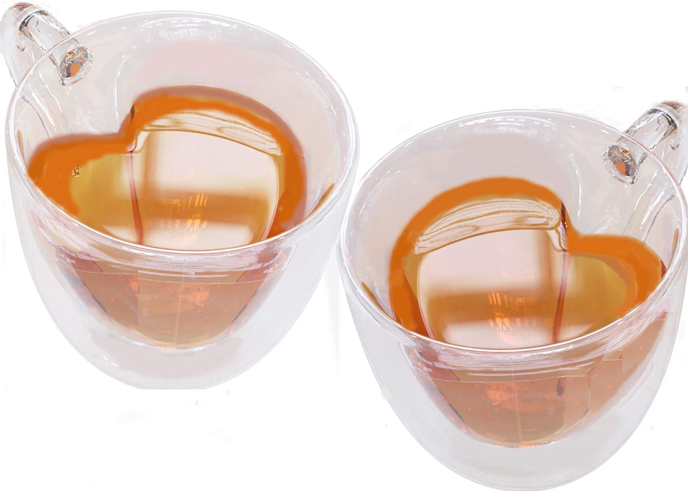 ECO NAVA Set of 2 Pack Creative Heart Shape Design Double-Layer Transparent Double Wall Drinking Glass Cup Mug (7 oz, 180 ml) for Coffee, Tea