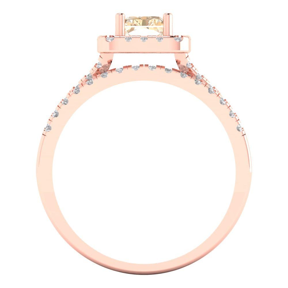 Clara Pucci 1.60ct Emerald Cut Halo Solitaire Natural Morganite Engagement Promise Anniversary Bridal Ring Band set 14k Rose Gold 3.5