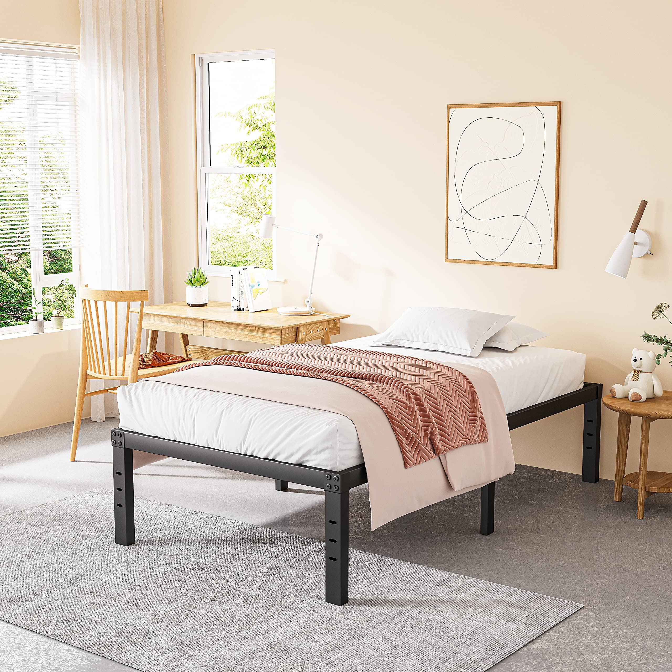 Cleaniago Full Size Metal Platform Bed Frame Wooden Slats Support, 14 Inch High, No Box Spring Needed,Heavy Duty 3500 Pounds Support,Noise Free, Easy Assembly, Black