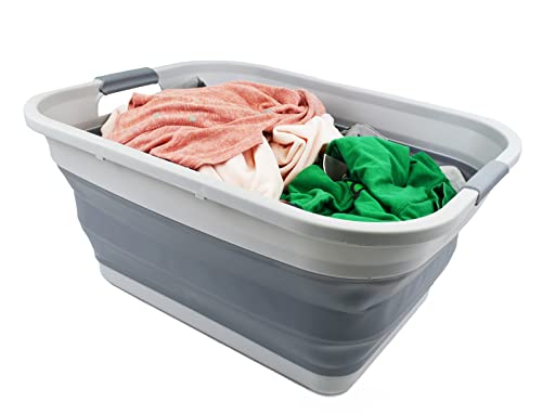 SAMMART 41L (10.8 gallon) Collapsible Plastic Laundry Basket - Foldable Pop Up Storage Container/Organizer - Space Saving Hamper/Basket, Water capacity: 32L(8.4 gallon) (Grey)