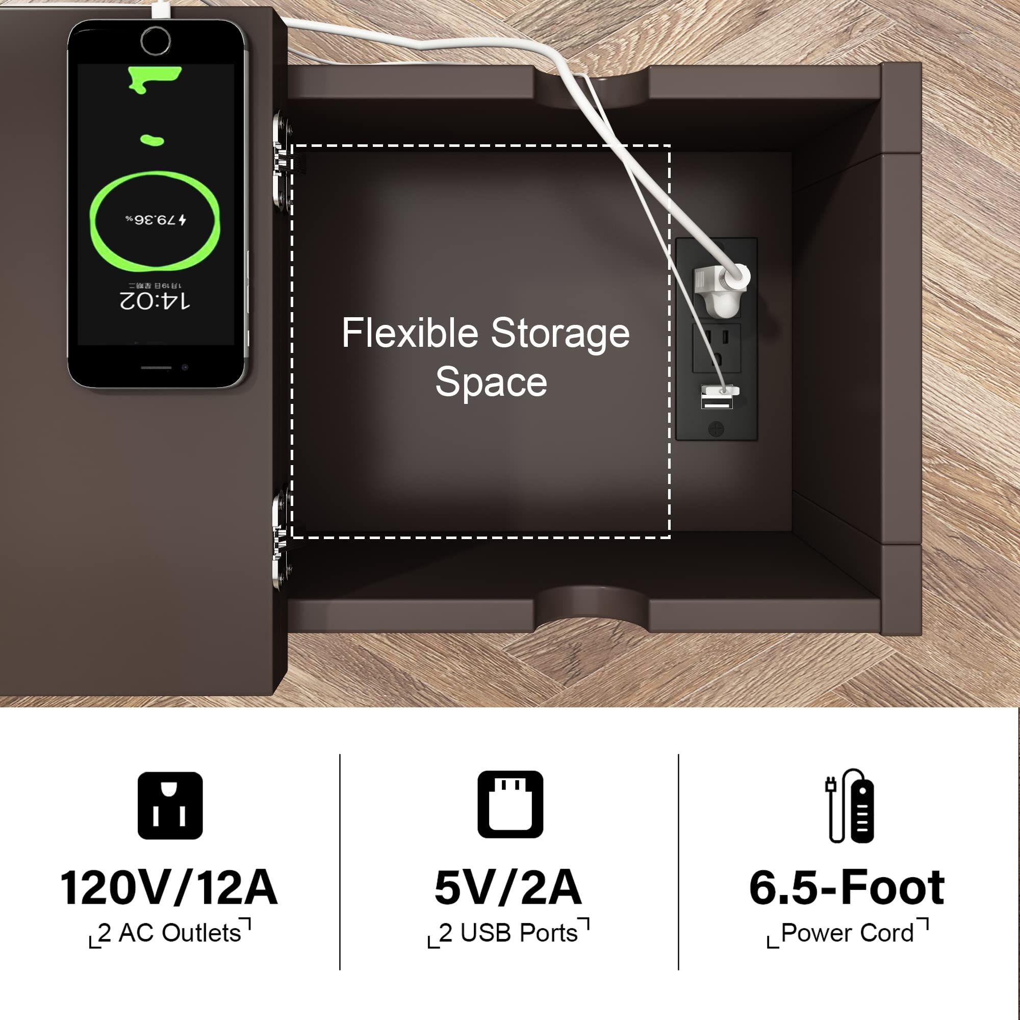 ChooChoo End Table with Charging Station, Narrow Flip Top Side Table with USB Ports & Power Outlets for Small Spaces, Bedside Table with Storage, Nightstand Sofa Table Living room, Bedroom Espresso