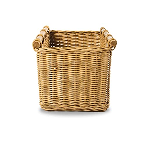 The Basket Lady Tall Narrow Wicker Storage Basket, Medium, 18 in L x 12 in W x 11 in H, Sandstone