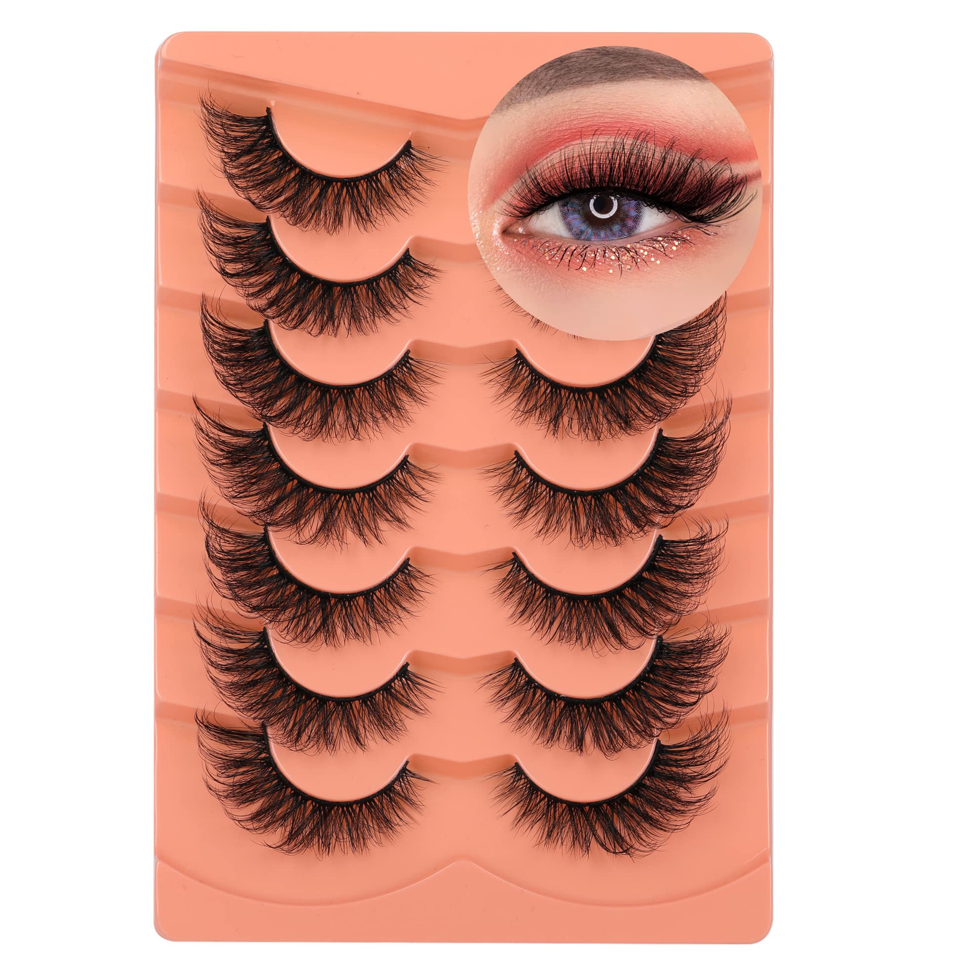 Fox Eye Lashes Fluffy Eyelashes Natural Looking 20MM Wispy False Lashes 8D Full Volume Faux Mink Eyelash Pack 7 Pairs