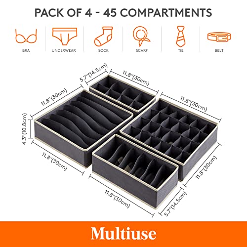 Lifewit 4 PCS Drawer Underwear Organizers, Bundle with 6 PCS Drawer Underwear Organizers, Grey