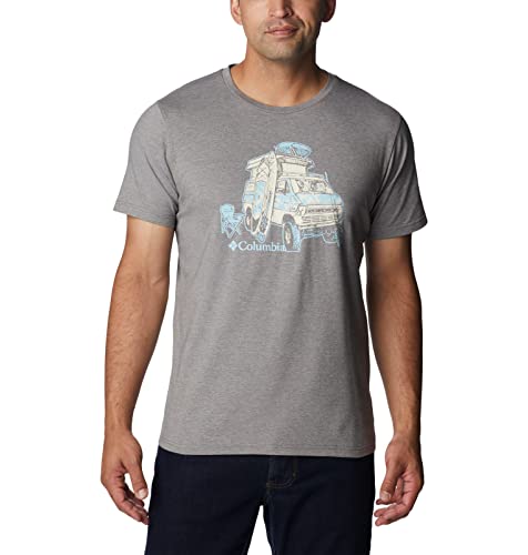 Columbia Men's Sun Trek Short Sleeve Graphic Tee, City Grey Heather/H2O Fanatic 2, X-Large