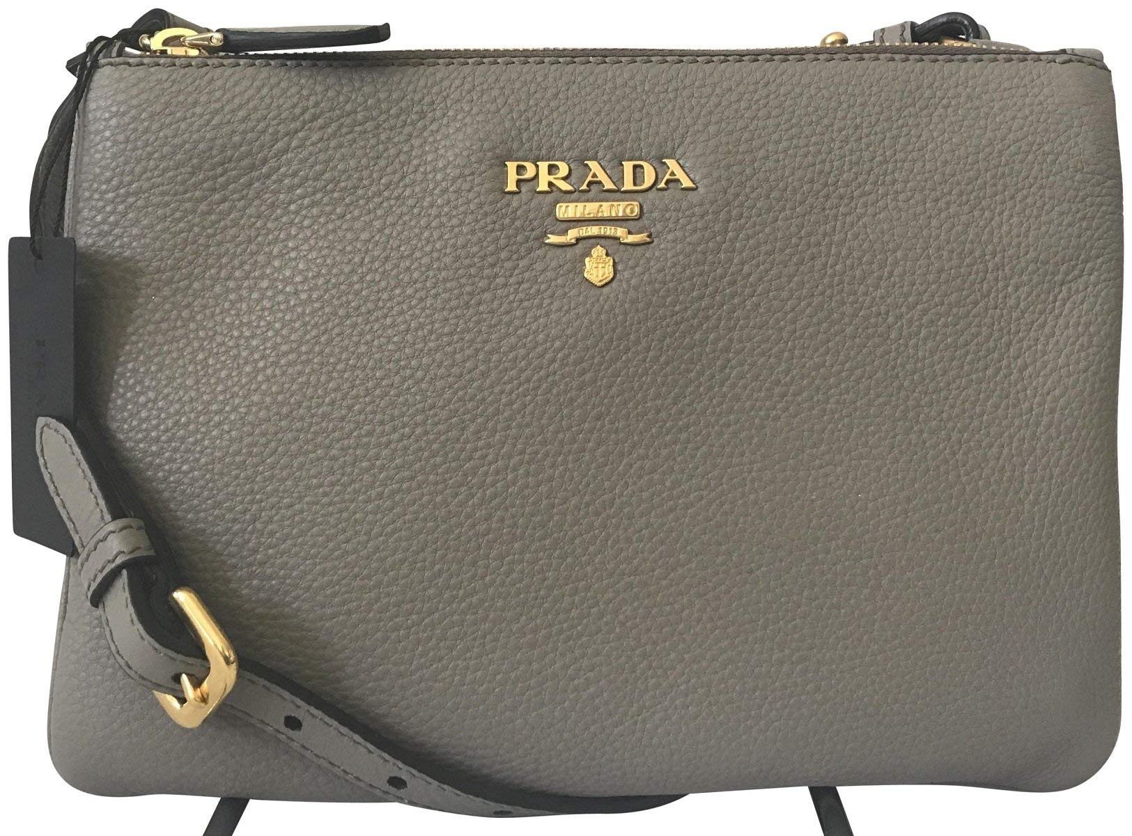 Prada Dove Gray Vitello Phenix Designer Crossbody Bag for Women 1BH046