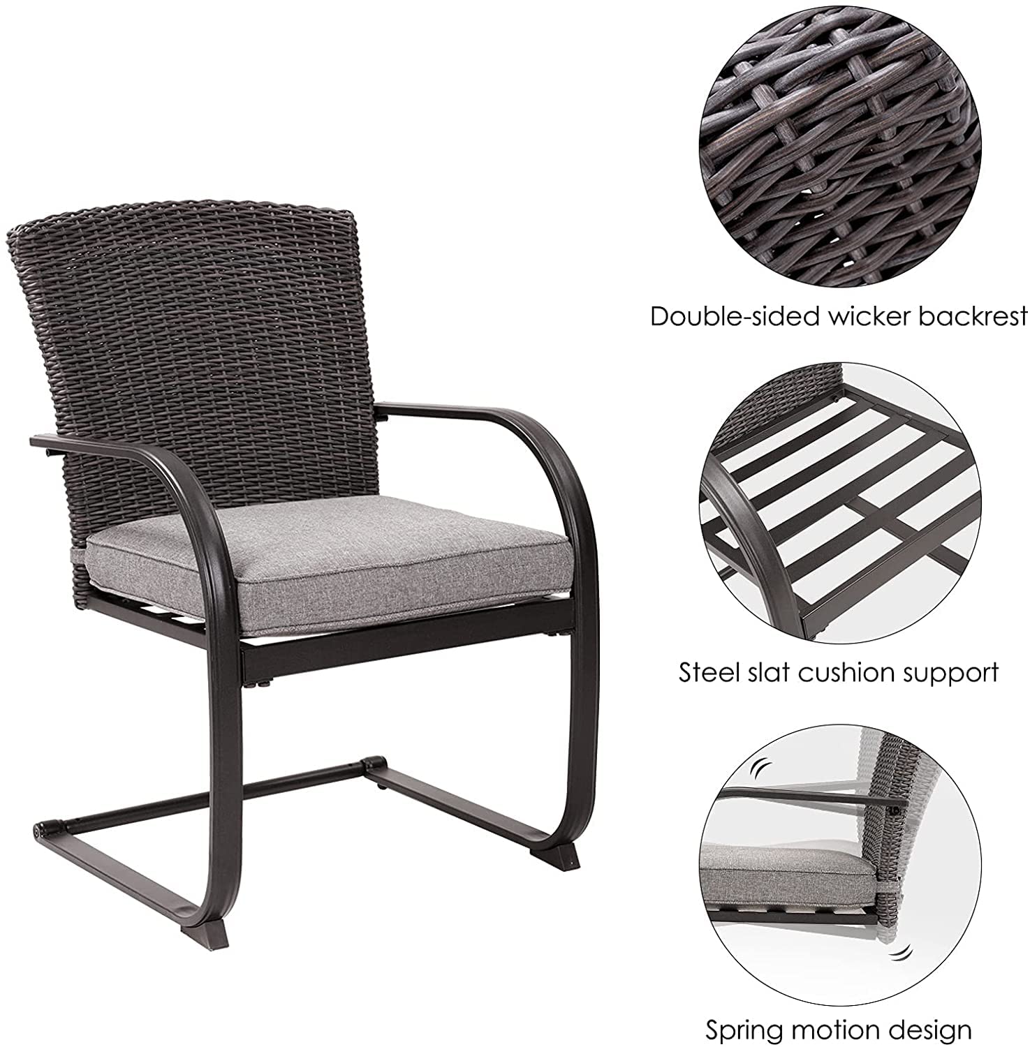 Grand patio Outdoor 5-Piece Steel Fire Pit Dining Set All-Weather 4 Steel Rocking Wicker Chairs with Removable Olefin Cushion & 32-in Square CSA Approved 50000BTU Sling Base Propane Gas Fire Table