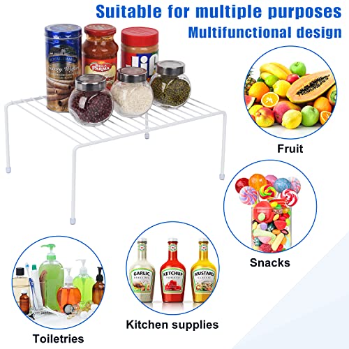 Kitchen Cabinet Storage Shelf Rack/Plastic Feet - (13.1 x 10.2 Inch) - Steel Metal - Rust Resistant Finish - Cups, Dishes, Cabinet & Pantry Organization (4, White)