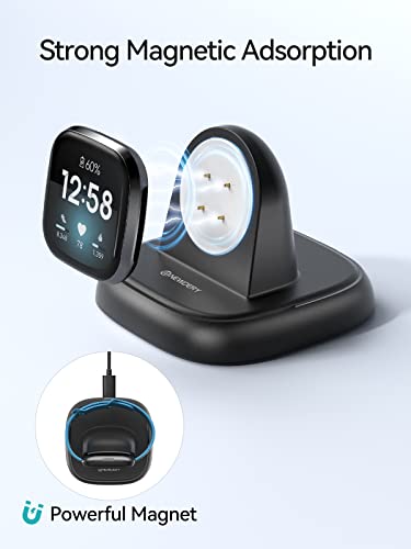 NEWDERY Charger Dock for Fitbit Sense 2/Sense/Versa 4/Versa 3, Magnetic Watch Charger Stand with Charging Cable, Charger Replacement Accessories for Fitbit Sense 2/Sense/Versa 4/Versa 3, Black