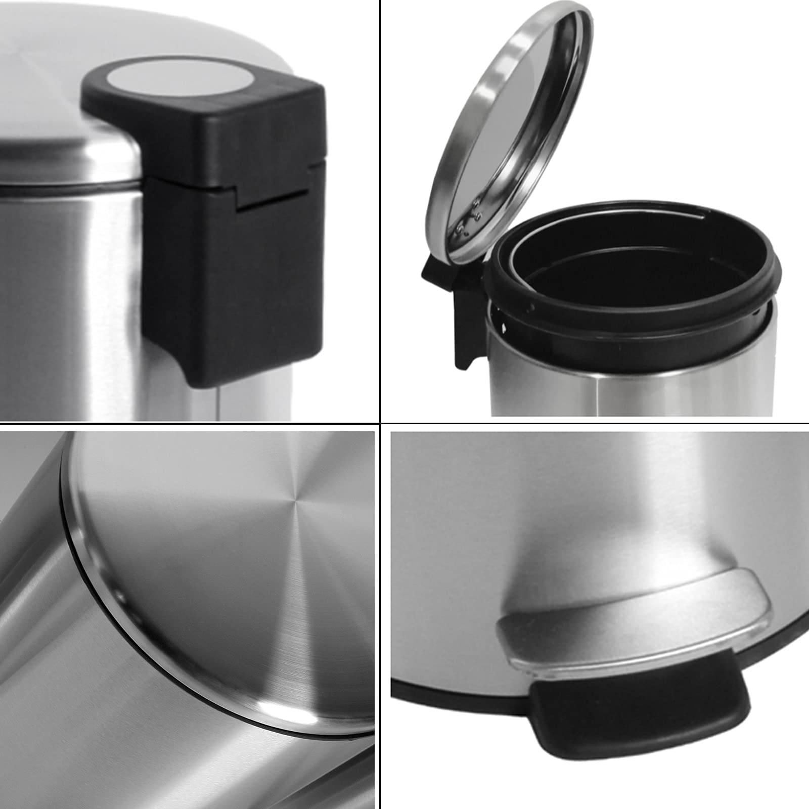 Innovaze 8 Gal./30 Liter and 1.3 Gal./5 Liter Stainless Steel Step-on Trash Can Set for Kitchen and Bathroom