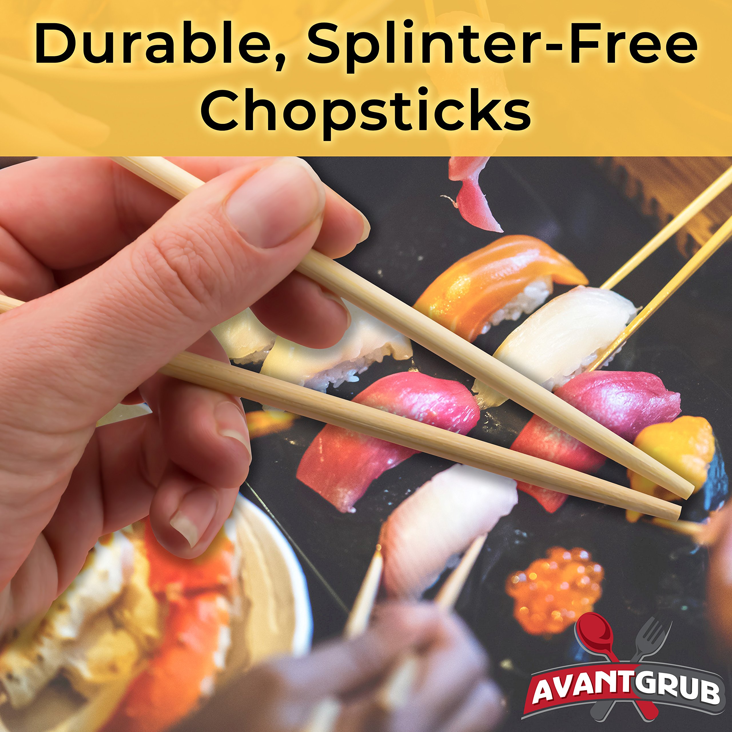 Eco-Friendly, Disposable 9 in Bamboo Chopsticks 100 Pk. Sleeved and Separated for Use in Chinese, Hibachi or Asian Restaurants. Splinter-Free Wrapped to Include with Carryout, Togo and Takeout Orders