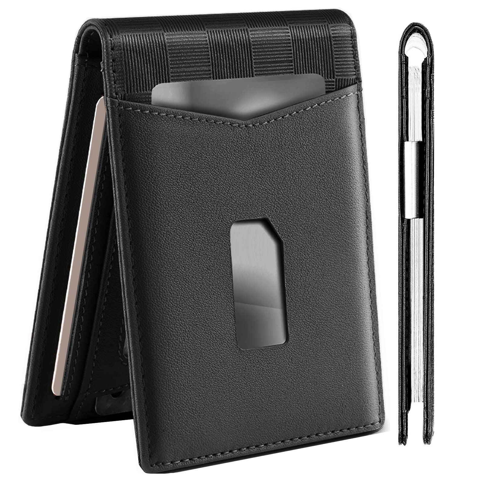 Damaikuan Slim Wallet for Men - Minimalist Front Pocket Credit Card Holder RFID Blocking Mens Wallets Gifts for Men with Gift Box and ID Window (Black)