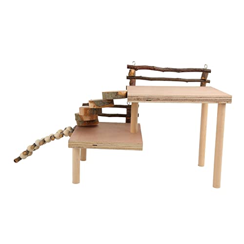 HEEPDD Wooden Hamster Platform, 2 Tier Small Pets Climbing Platform with Fence Ladder for Hamster Gerbil Mice Bird Guinea Pig