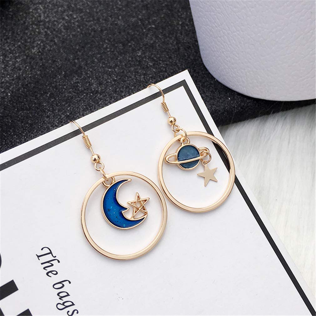 Enamel Moon Star Earth Planet Drop Hook Earrings Long Pendant Dangle Earrings Jewelry for Women Girls Creative and Useful