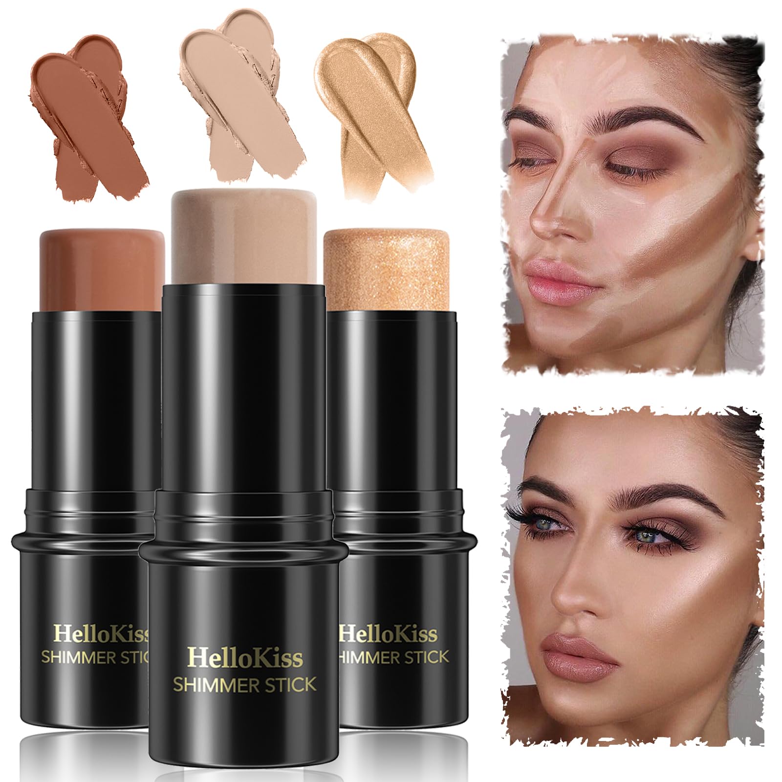 Contour Stick, Highlighter Stick Bronzer Stick, 3Pcs, Waterproof Non-greasy Contour Stick Makeup Highlighter Makeup Stick for Face Contour Long Lasting Cream Contour Stick for Beginner Women